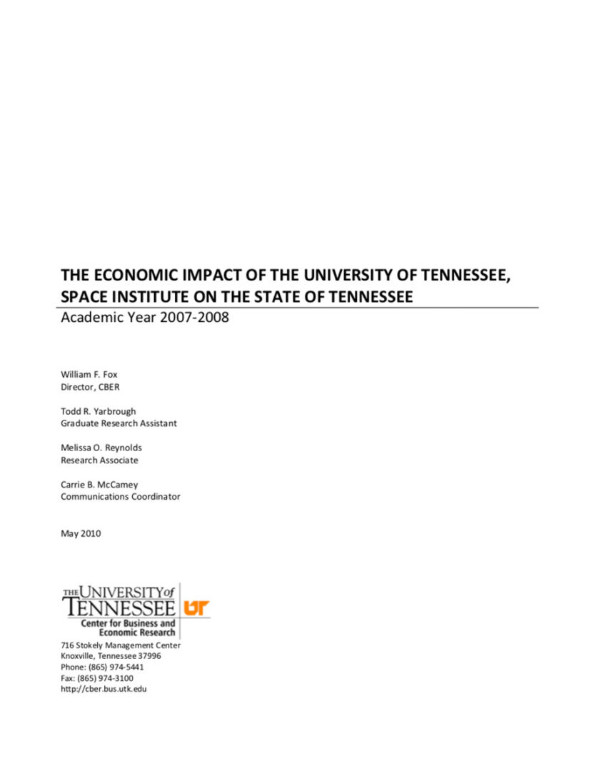 the Economic Impact of The University of Tennessee, Space Institute on ...